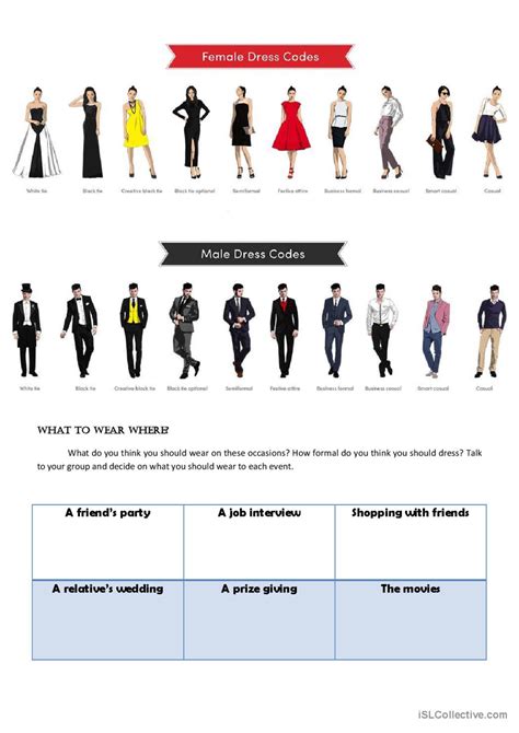 Dress Code English Esl Worksheets Pdf And Doc