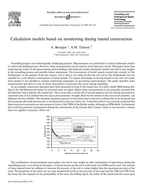 Pdf Calculation Models Based On Monitoring During Tunnel Construction
