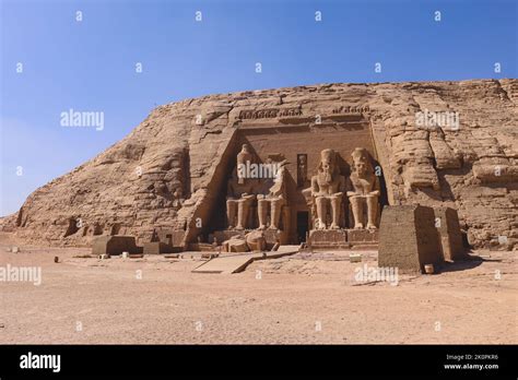 The Main View Of An Entrance To The Great Temple At Abu Simbel With Ancient Colossal Statues Of