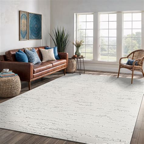 Indoor Area Rug 8x10 White Polyester Indoor Rugs Abstract