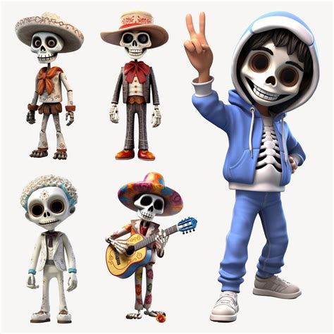 Colorful Skeleton Characters Costumes Set Premium Psd Rawpixel
