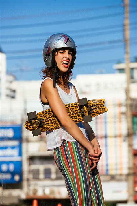 "Young Girl With Skateboard On The Street" by Stocksy Contributor "Mika ...