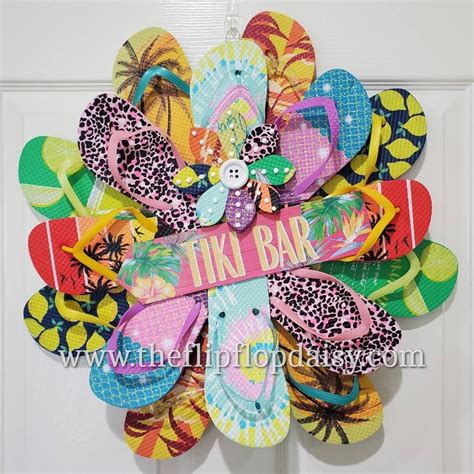 Tiki Bar Flip Flop Wreath Tropical Door Decor Coastal Glitter Etsy