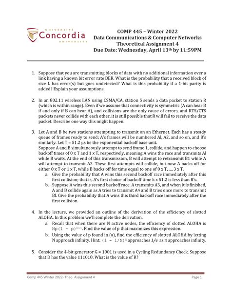 Theory Assignment 4 Comp 445 Winter 2022 Theo Assignment 4 Page 1