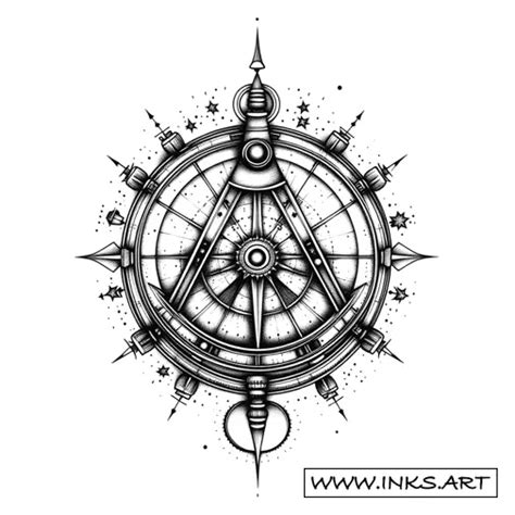 Tattoo Design Sextant Amidst Celestial Constellations Style Blackwork