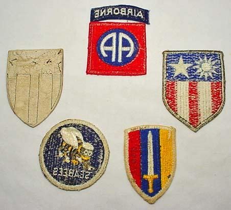 Lot Of 5 Ww2 Us Military Shoulder Patches Incl