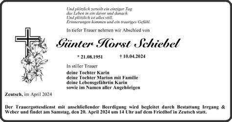 Traueranzeigen Von Günter Horst Schiebel Trauer In Thueringen De
