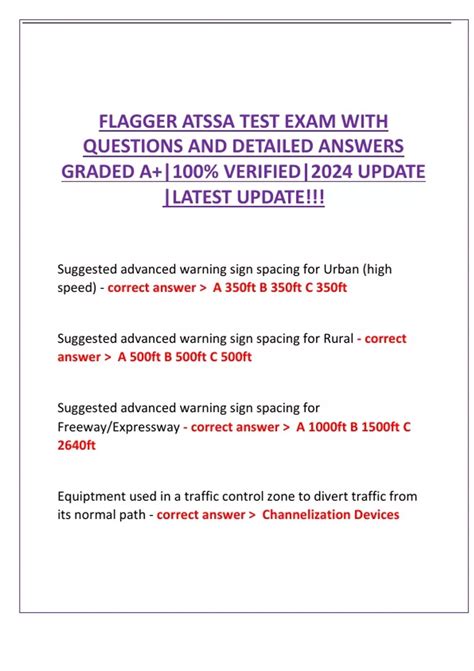 Flagger Atssa Test Exam With Questions And Detailed Answers Graded A