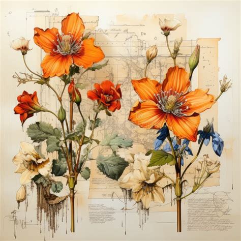 Daffodil Botanical Scrapbook Sketches Flowers Illustration Collage