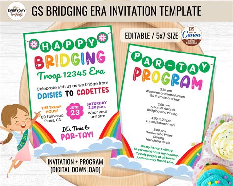 Scout Bridging Ceremony Invites Party Program Editable Graduation Invitation Template Girl