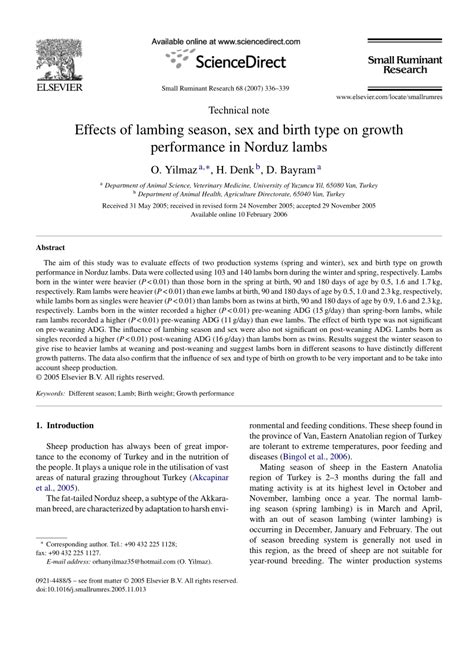 Pdf Effects Of Lambing Season Sex And Birth Type On Growth