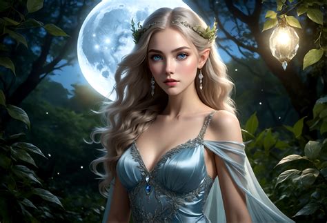 A Beautiful Young Moon Elf With Waist Length Hair Pale Skin Seaart Ai