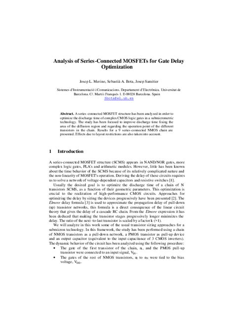 Pdf Analysis Of Series Connected Mosfets For Gate Delay Optimization