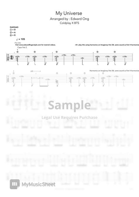 Coldplay Ft Bts My Universe Fingerstyle Guitar Sheets By Edward Ong