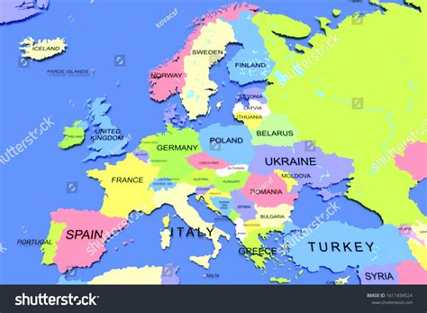 Three Dimensional Rendered Map Europe Country Stock Illustration