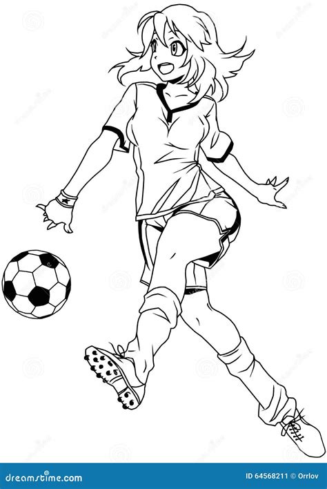 Football Player Girl Kicks The Ball Cartoon Vector
