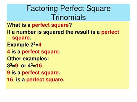 Ppt Factoring Perfect Square Trinomials Powerpoint Presentation Free