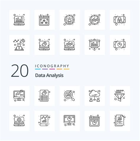 20 data analysis line icon pack like user data report business seo