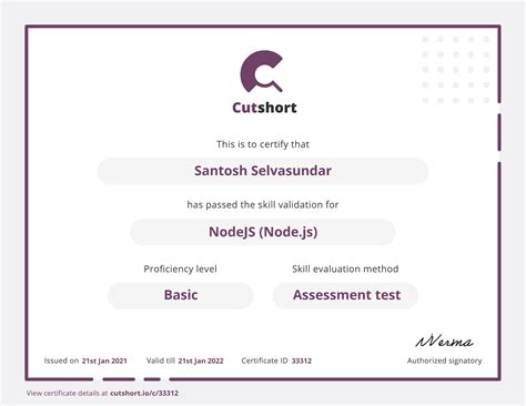 santosh s skill certificate for nodejs node js cutshort