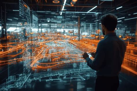 A Person Interacts With A Futuristic Data Visualization In A High Tech Environment Stock