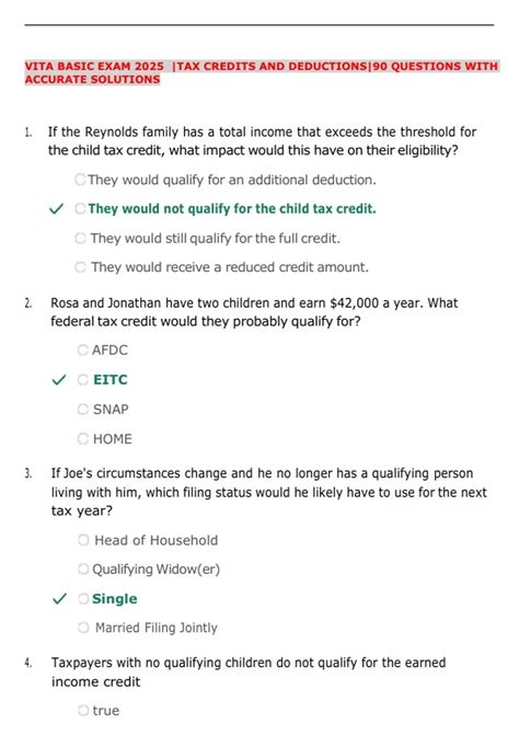 Vita Basic Exam 2025 Tax Credits And Deductions90 Questions With