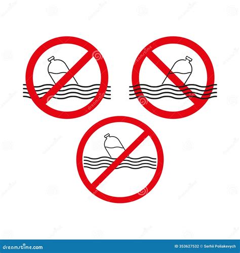 Plastic Waste Icon No Pollution Symbol Red Prohibition Sign Water
