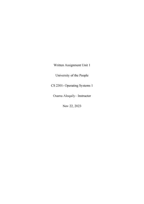 operating system 1 wa written assignment unit 1 university of