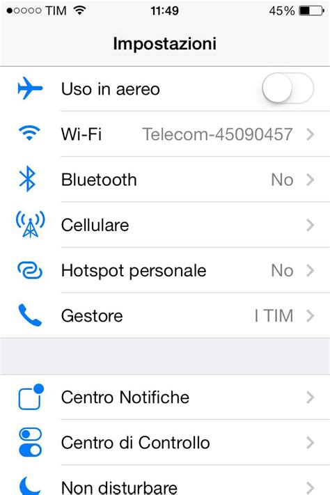 Impostazioni Setting Ios7