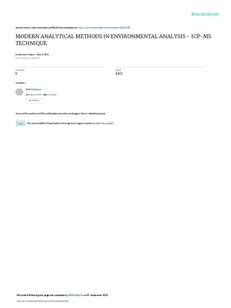Modern Analytical Methods In Environmental Analysis Icp Ms Technique Pdf Mass Spectrometry