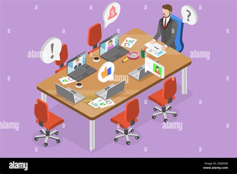 3d isometric flat conceptual illustration of hybrid work model