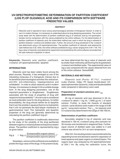 Pdf Uv Spectrophotometric Determination Of Partition Coefficient Log