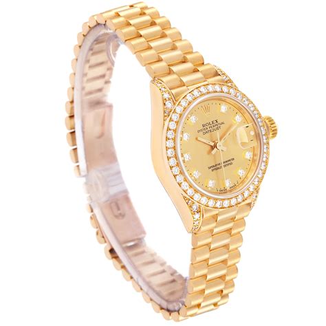 Rolex President Datejust Yellow Gold Diamond Ladies Watch 69158 For