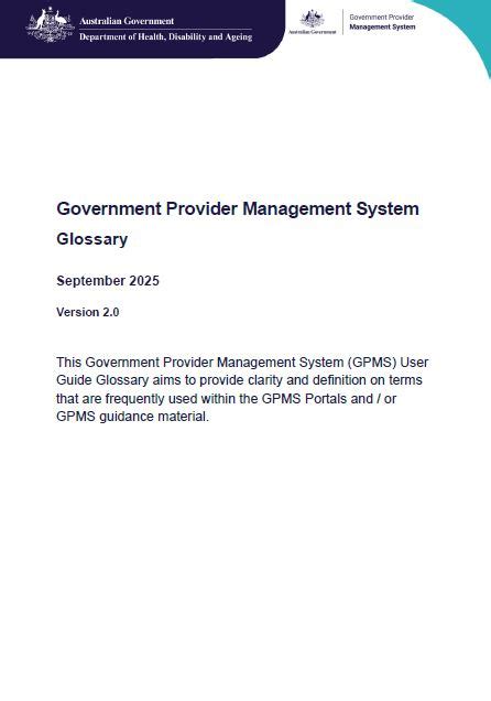 Government Provider Management System Gpms Glossary Australian