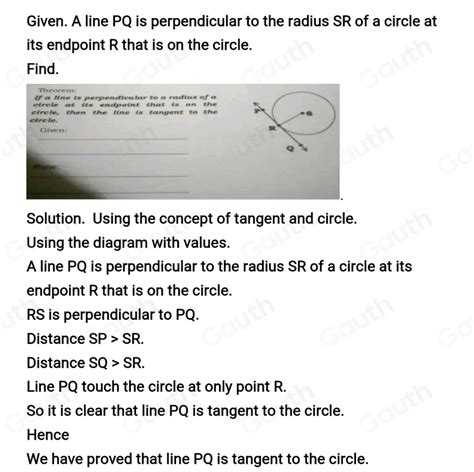 solved theorem if a line is perpendicular to a radius of a circle at