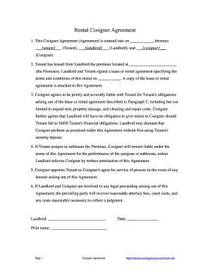 Rental Cosigner Agreement Blank Fillable Template Fill Out Print