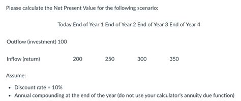 Solved Please Calculate The Net Present Value For The Chegg Com