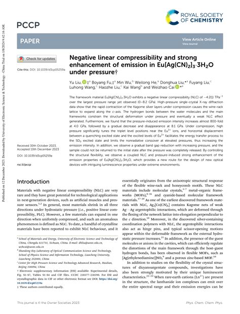 Pdf Negative Linear Compressibility And Strong Enhancement Of