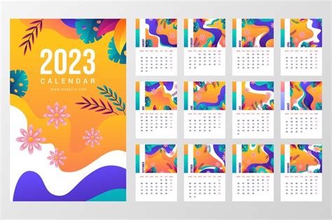 2023년 새해 달력을 위한 그라디언트 템플릿 무료 벡터