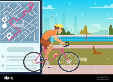 Route Map Cartoon Background With Velocity Route Cyclist In Urban Park Vector Illustration