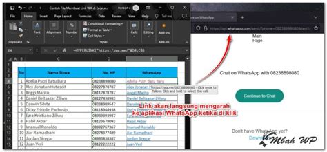 cara membuat link whatsapp di excel