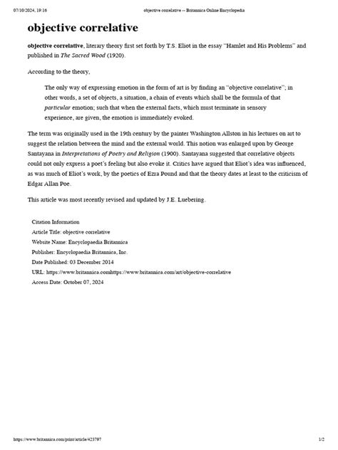 Objective Correlative Britannica Online Encyclopedia Pdf