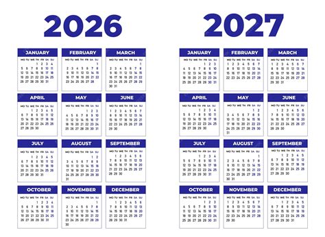 2026 And 2027 Calendar Yearly Overview Premium Vector
