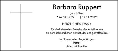 Traueranzeigen Von Barbara Ruppert Vrm Trauerde