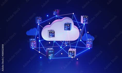 Cloud Computing Network For File Upload And Download 3d Illustration