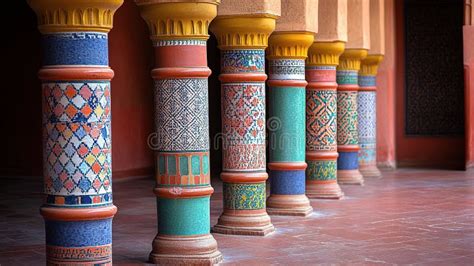 Colorful Moroccan Columns Courtyard Patterned Tile Background