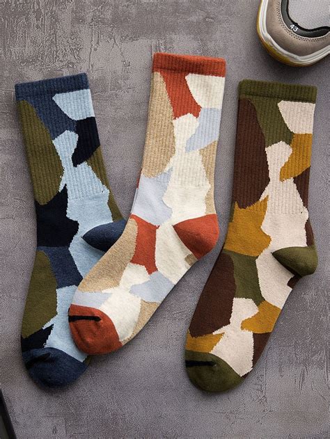3pairs Men Color Block Crew Socks Stylish Socks Funky Socks Socks
