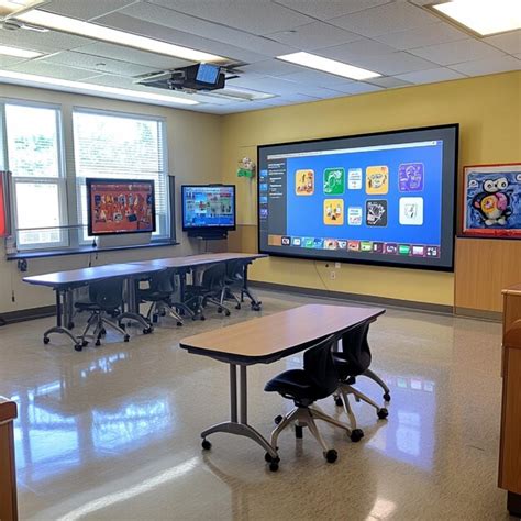 A Digital Classroom Setup With A Smartboard Displaying Interactive