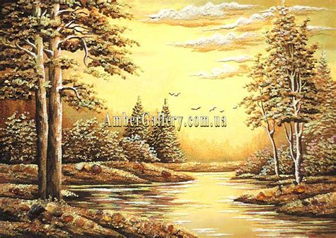 Купити Картина з бурштину «Річка №209 за ціною від 750 грн Янтарна Галерея