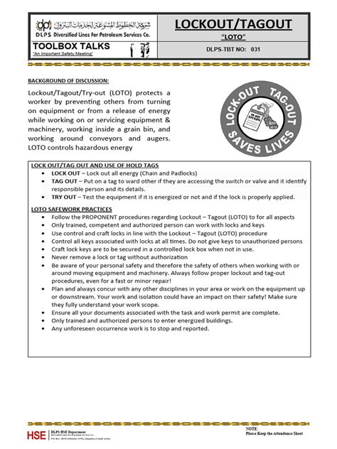 Loto Lockout Tagout And Tryout Pdf Safety Occupational Safety And