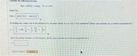Solved Consider The Folowing Function Hxsin2xcosx0